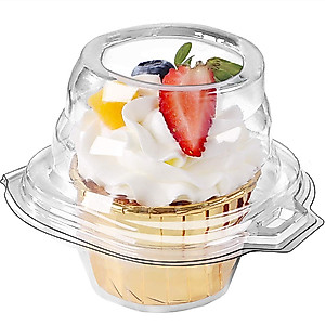 FoodieJoy 60 Packs Individual Cupcake Containers Stackable Single Compartment Cupcake Disposable Carrier Holder Box Deep Dome Clear Plastic BPAFree (60 counts)
