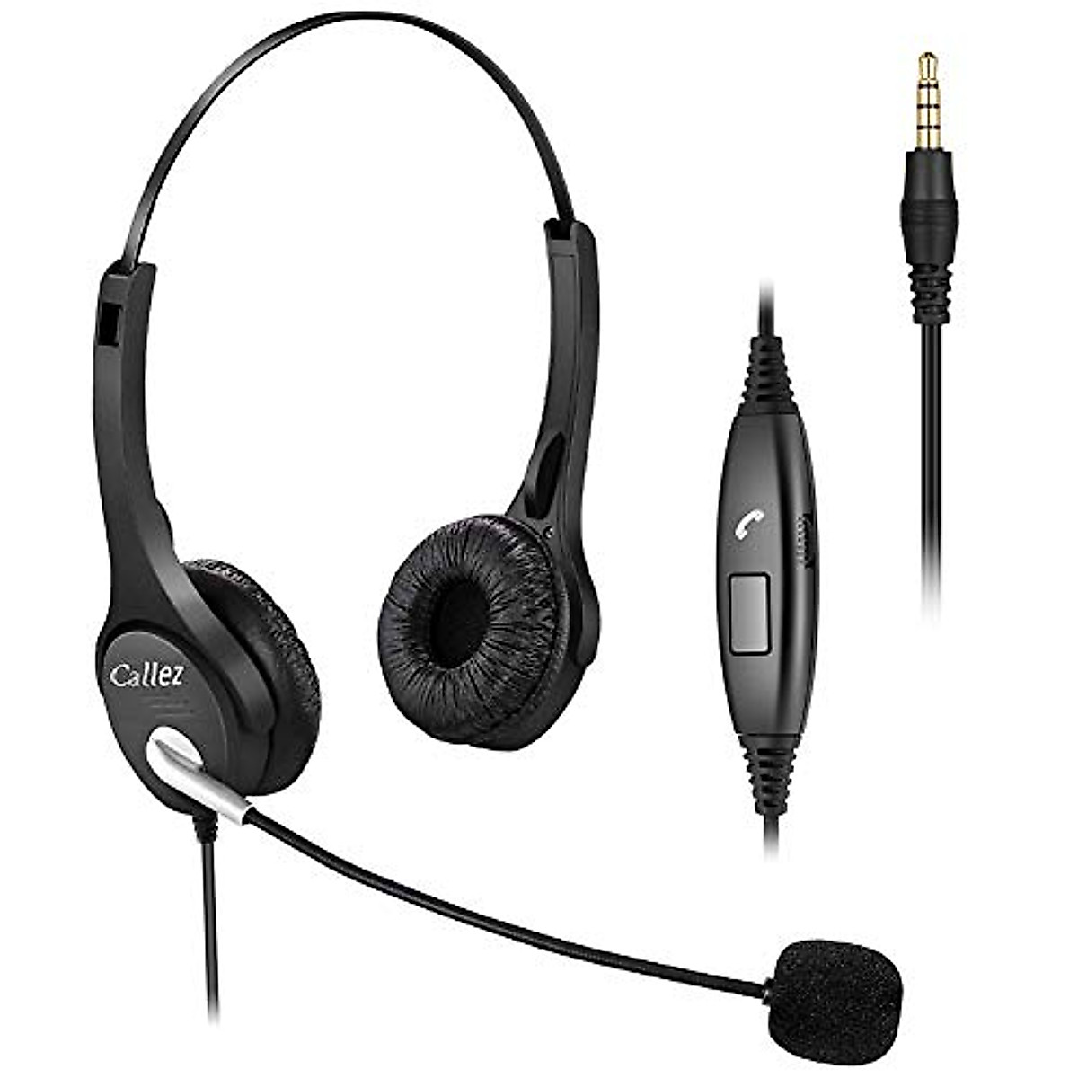 Callez 3.5mm Cell Phone Headset Dual, Corded Computer Headsets with Microphone Noise Canceling for iPhone Samsung Galaxy Huawei LG BlackBerry Laptop PC Tablets Podcast Skype Home Office C402E2