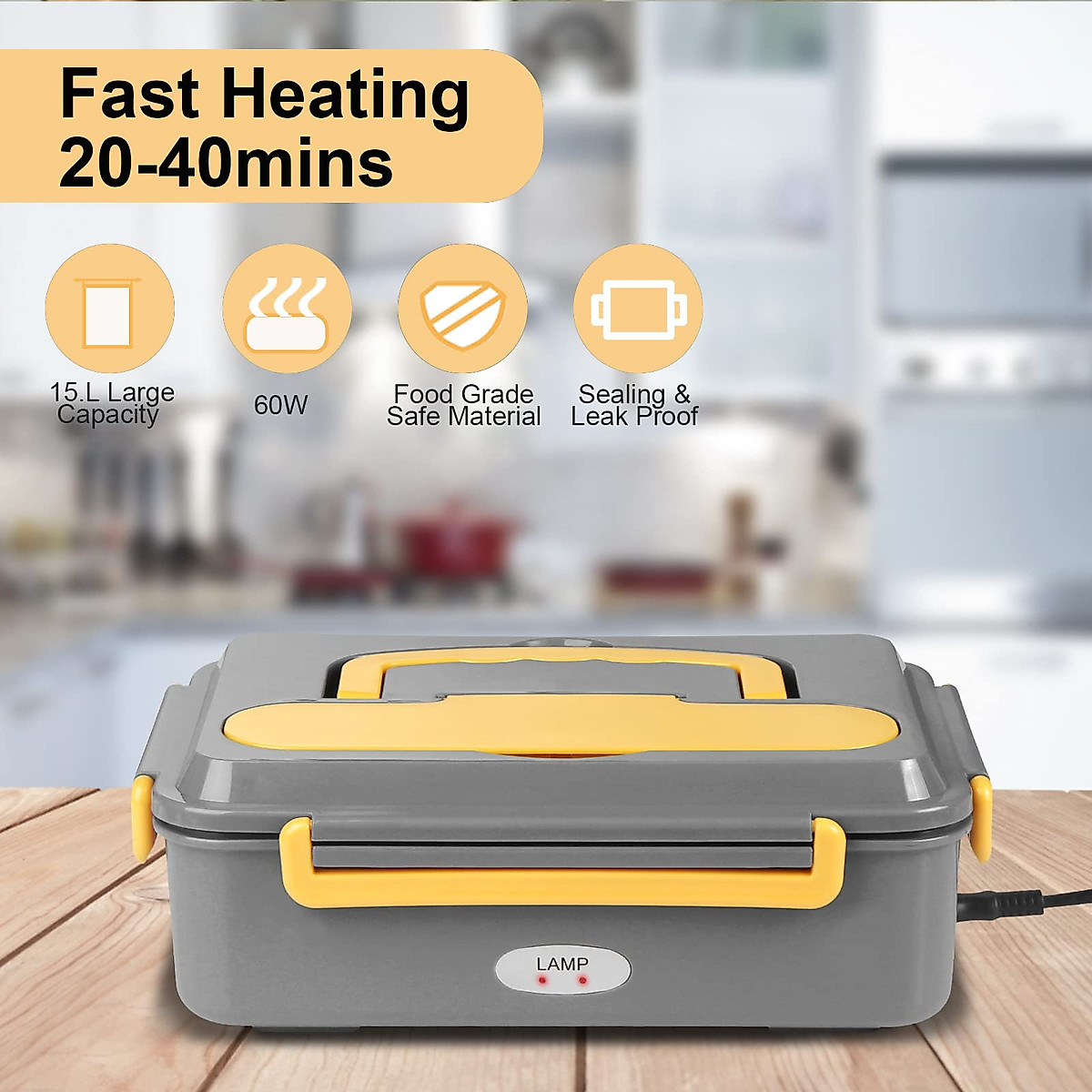 Electric Lunch Box Food Heater, 3 in 1 Food Warmer 12V 24V 110V Portable Heated Lunch Boxes for Car/Truck/Home Self Heating Box with 2 Removable 304 Stainless Steel Container, Fork & Spoon and Carry