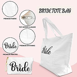 Bride Tote Bag Makeup Bag, Tote Bags, Comes with Artificial Pearl Keychains Handbag, 12OZ Canvas Large Tote Bag Bride Bag, Wedding Gift Bag, Bride Tote, Bride Gift Bag