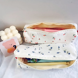 Funny live Lovely Small Floral Prints Pencil Case Cotton Zipper Pen Pouch Pencil Stationery Case Comsmetic Makeup Bag for Girls Women, Little Freshness Style Girl's Heart Stationery Storage Bag 2-Pack