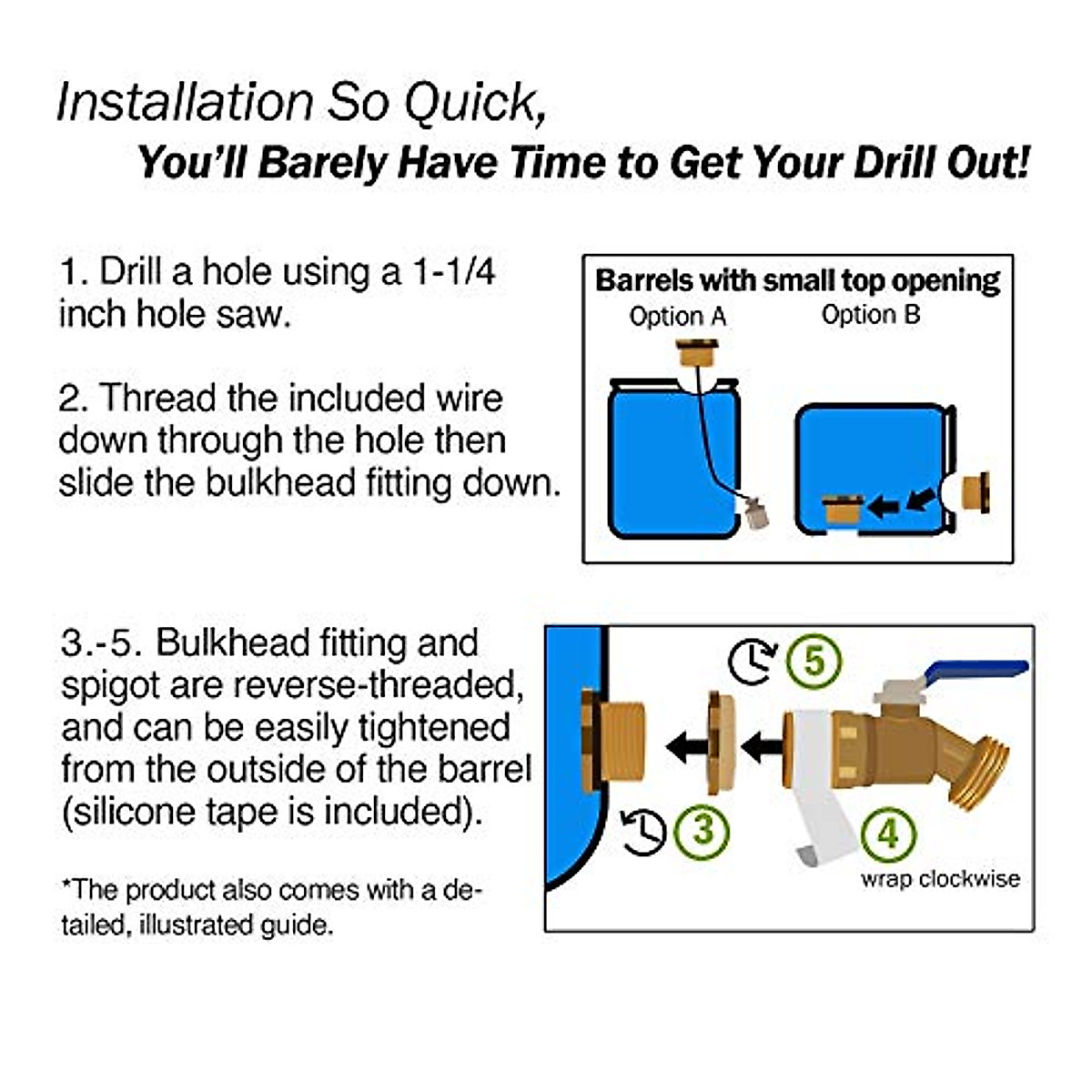 Renator Brass Rain Barrel Spigot Kit. Lead-Free Compliant. 3/4 Inch Quarter Turn Ball Valve. Rain Barrel Kit For Any Barrel Including 5 55 Gallon Drum Spigot Bucket. Spigot with Bulkhead Fitting, Tape