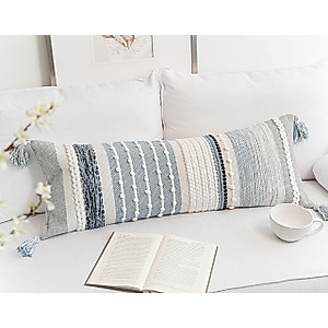 BlissBlush Coastal Blue Decorative Lumbar Pillow Cover 14x36 Boho Long Body Pillow for Bed Farmhouse Lumbar Throw Pillow for Couch Modern Accent Textured Throw PillowCase