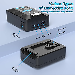 Artman V Mount Battery,14.8V 3400mAh (50Wh) Mini V-Mount Battery with OLED Screen 45W PD USB-C Fast Charging D-TAP USB-A DC Ports, V Lock Battery for Cameras Camcorders Large LED Light Monitors