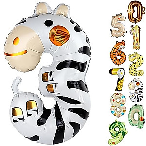 40 inch Number Balloons, Cartoon Zebra Balloon, Number 3 Balloon, Perfect Large Balloon for Fun 3rd 13 30 Birthday Decorations
