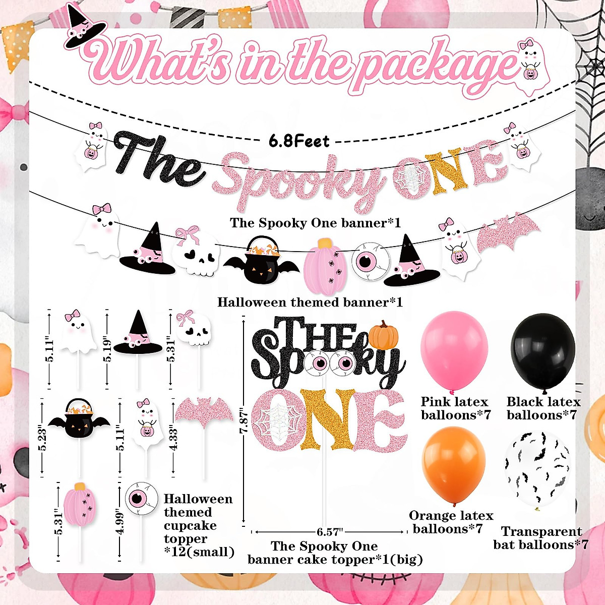 K KUMEED Pink Halloween 1st Birthday Party Decorations,The Spooky One Banner Cute Ghost Eyeballs Pumpkin Cake Topper and Latex Balloons for Halloween First Birthday Girls Birthday Party Supplies