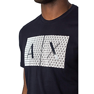 A|X ARMANI EXCHANGE mens Crew Neck Logo Tee T Shirt, Grid Logo Navy, X-Large US