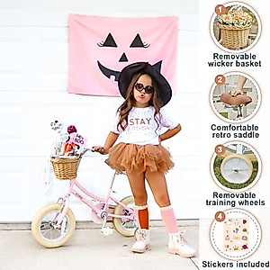 Petimini 14 Inch Little Kids Bike for Age 3 4 5 Years Old Girls Retro Vintage Style Bicycles with Basket Training Wheels and Bell, Pink