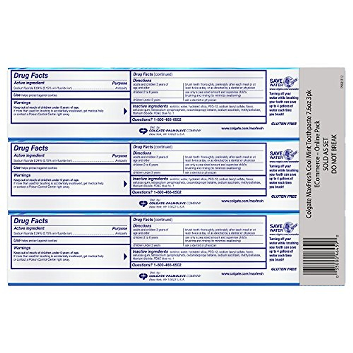 Colgate Max Fresh Toothpaste with Mini Breath Strips, Cool Mint - 7.6 Ounce (3 Pack)