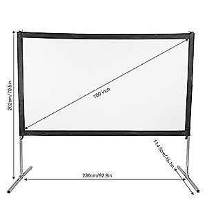 Projection Screen, Folding Video Projector Screen, Portable Movie Screen 100 Inches Projector Screen 16:9 Aspect Ratio with Stand for Home Theater Outdoor Projector