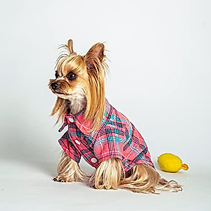 Loyalfurry Dog Shirts for Small Dogs, Dark-Pink Plaid Striped Pet Clothes,Cute Breathable Cotton Outfit Soft Casual Dog Outfit,Thanksgiving Christmas Costumes for Puppy Cats (Medium)