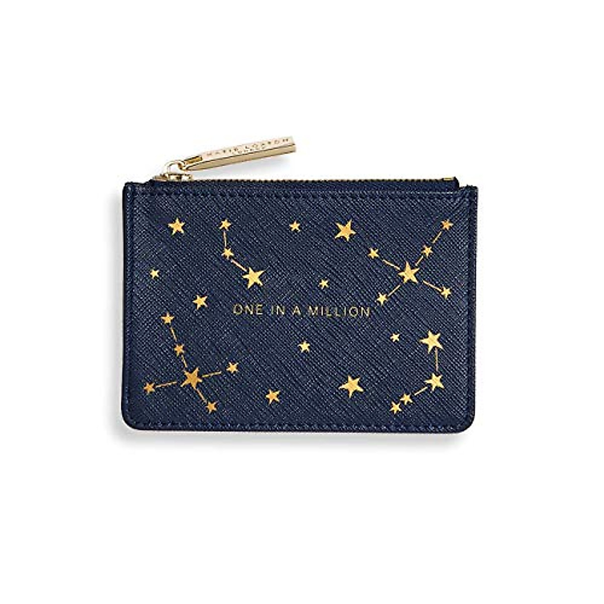KATIE LOXTON One In a Million Print Womens Small Vegan Leather Zippered Card Holder Wallet Navy