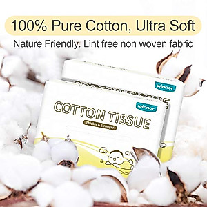 Winner Baby Cotton Tissue, Soft Baby Dry Wipe, Wet and Dry Use, Made of Pure Cotton, 600 Count Unscented Disposable Facial Cotton Tissues for Baby Sensitive Skin
