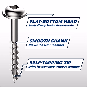 Kreg SML-C125-250 Zinc Pocket Screw - 1 1/4 Inch #8 Coarse Thread - Maxi-Loc Head - 250 Count