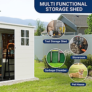 Poteban Outdoor Storage Shed, 5x3FT Resin Shed with Floor and Lockable Door for Bike, Garbage Cans,Garden Accessories, Sandstone