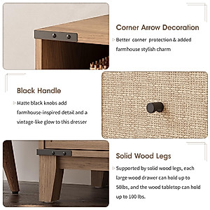 Maupvit Rattan 4 Drawers Dresser for Bedroom, Modern Chest of Drawers with Sliding Barn Door, 47" Tall Wood Drawer Organizer with Open Storage for Bedroom, Living Room, Hallway, Natural Oak