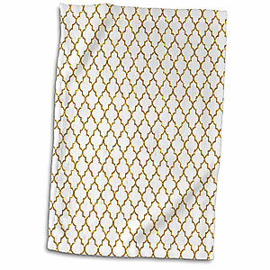 3D Rose Gold Faux Quatrefoil Pattern On White-Not Real Glitter Hand Towel, 15" x 22", Multicolor