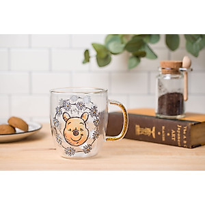 Silver Buffalo Disney Winnie the Pooh Enjoy The Little Things Glitter Handle Glass Mug, 14 Ounces
