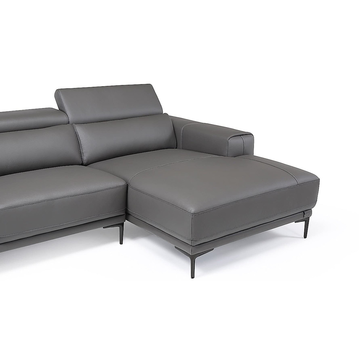 ZURI Rousso Leather Sofa with Ratcheting Headrests - Right Chaise - Slate