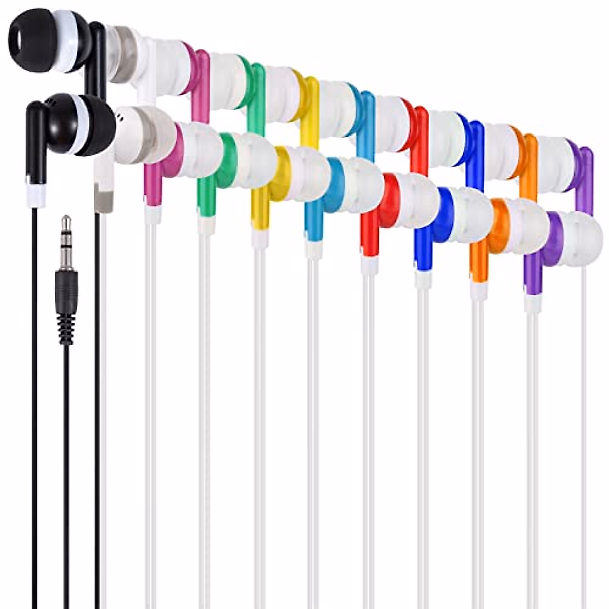 Wjjitan Bulk Earbuds Headphones 100 Pack Multi Colored for Kids, Classroom Students School Wholesale Earbuds Earphones for Children Teachers Adults Teens Individually Bagged（100Mixed）