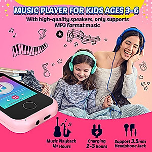 Prysyedawn Kids Smart Phone for Girls, Christmas Birthday Gifts for Girls Age 3-6, MP3 Music Player with Dual Camera, Toddler Touchscreen Phone Learning Toy for 3 4 5 6 Year Old Girl with SD Card-Pink