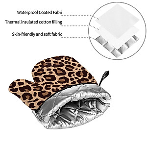 Leopard Print Oven Mitts and Pot Holders Sets,Non-Slip Heat Resistant Oven Gloves for Grilling Baking Cooking Kitchen Housewarming Gift