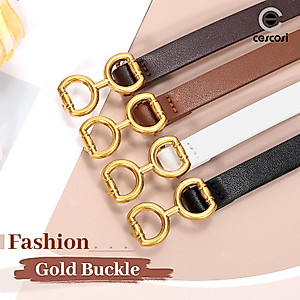 CESCOSI 4 Pack Skinny Women Leather Belt for Dresses Thin Waist Belt for Jeans Pants with Gold Buckle