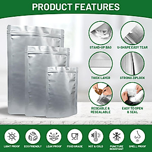 PoshMax Resealable Mylar Bags - Extra Thick Mylar Bags for Food Storage in 3 Sizes, Gallon, Quart and Small | Food Safe Mylar Ziplock Bag with Oxygen Absorbers for Food Storage 500cc | 100 Pack