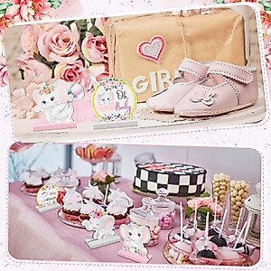 8 Pieces Pink Elephant Baby Shower Decorations Elephant Table Centerpiece Wooden Baby Shower Centerpieces for Girls Cute Wooden Sign for Baby Shower Birthday Photo Props Party Supplies, 8 Styles