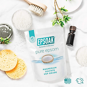 Epsoak Epsom Salt 2 lb. Magnesium Sulfate USP. (Qty. 1 x 2lb. Bags) Resealable Epsom Salt Bulk Bags Unscented, Made in The USA, Cruelty-Free Certified