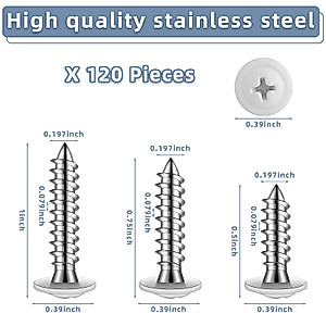 #8 White Screws Wood White Sheet Metal Screw Thread Truss Head Fast Self Tapping White Pan Cabinet Screws Wood Work for Wall Plates, 1/2 Inch, 3/4 Inch, 1 Inch (120)