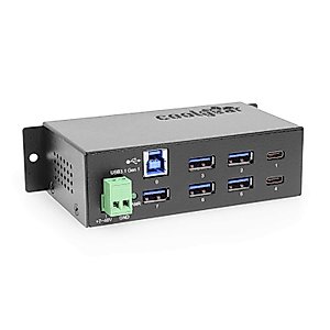 USB-C 7 Port Hub 2X Type-C 5X Type-A - DIN Rail - Surge Protection