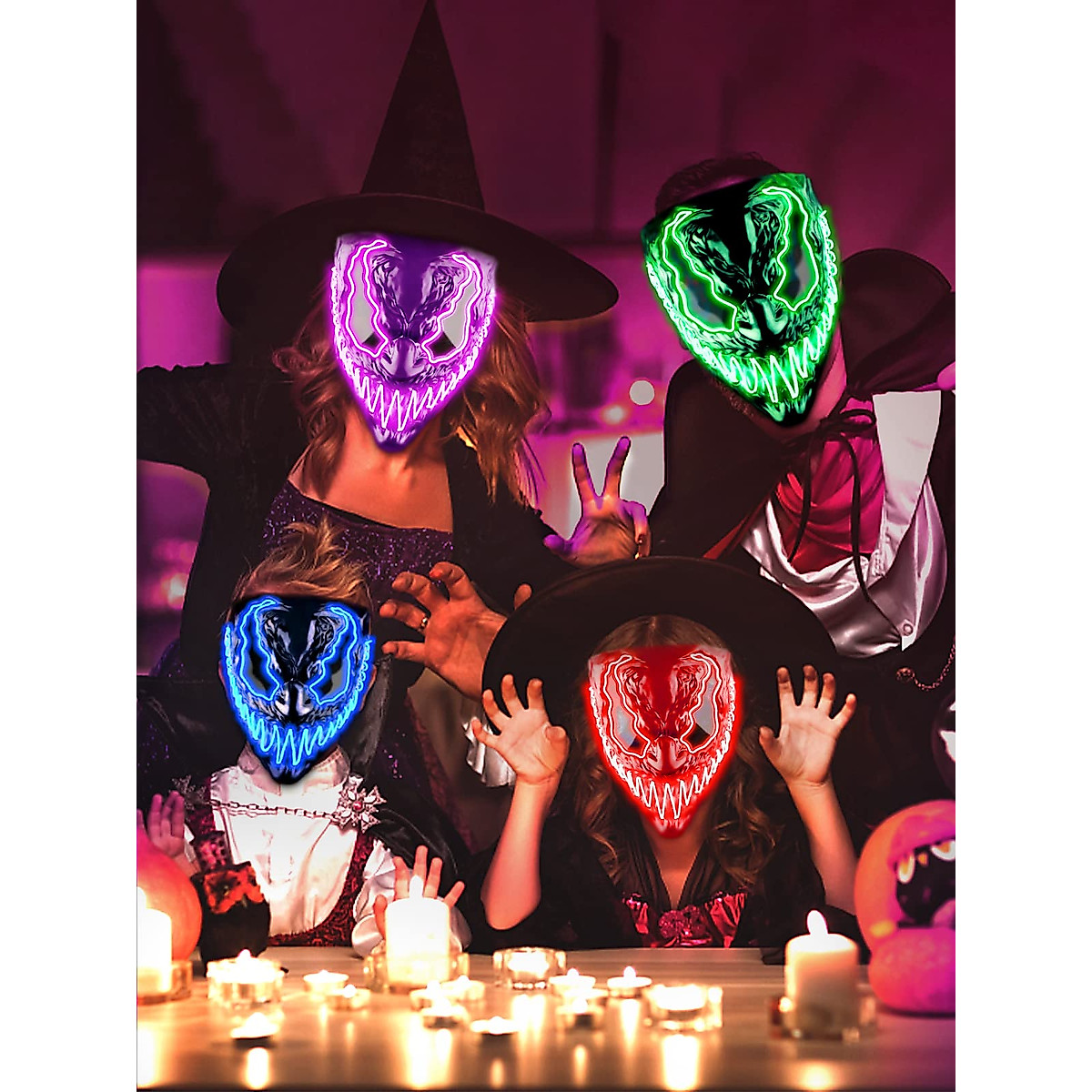 Quanquer LED Light Up Mask for Adults Kids, Unique Neon Glow Masks with Dark and Evil Glowing Eyes, Conspicuous Menacingly Cool Halloween Costume for Men Women Cosplay-Blue
