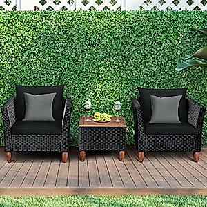 LIRUXUN 3PCS Outdoor Patio Rattan Furniture Set Wooden Table Top Cushioned Sofa Black Coffee Table (Color : D)