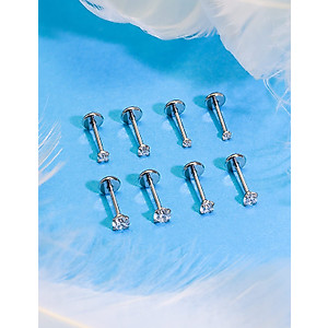 Ftovosyo 18G Threadless Push in Nose Rings Studs Surgical Steel Pushin Nose Stud 1.5mm 2mm 2.5mm 3mm Round Crystal Nose Piercing Jewelry for Women Men