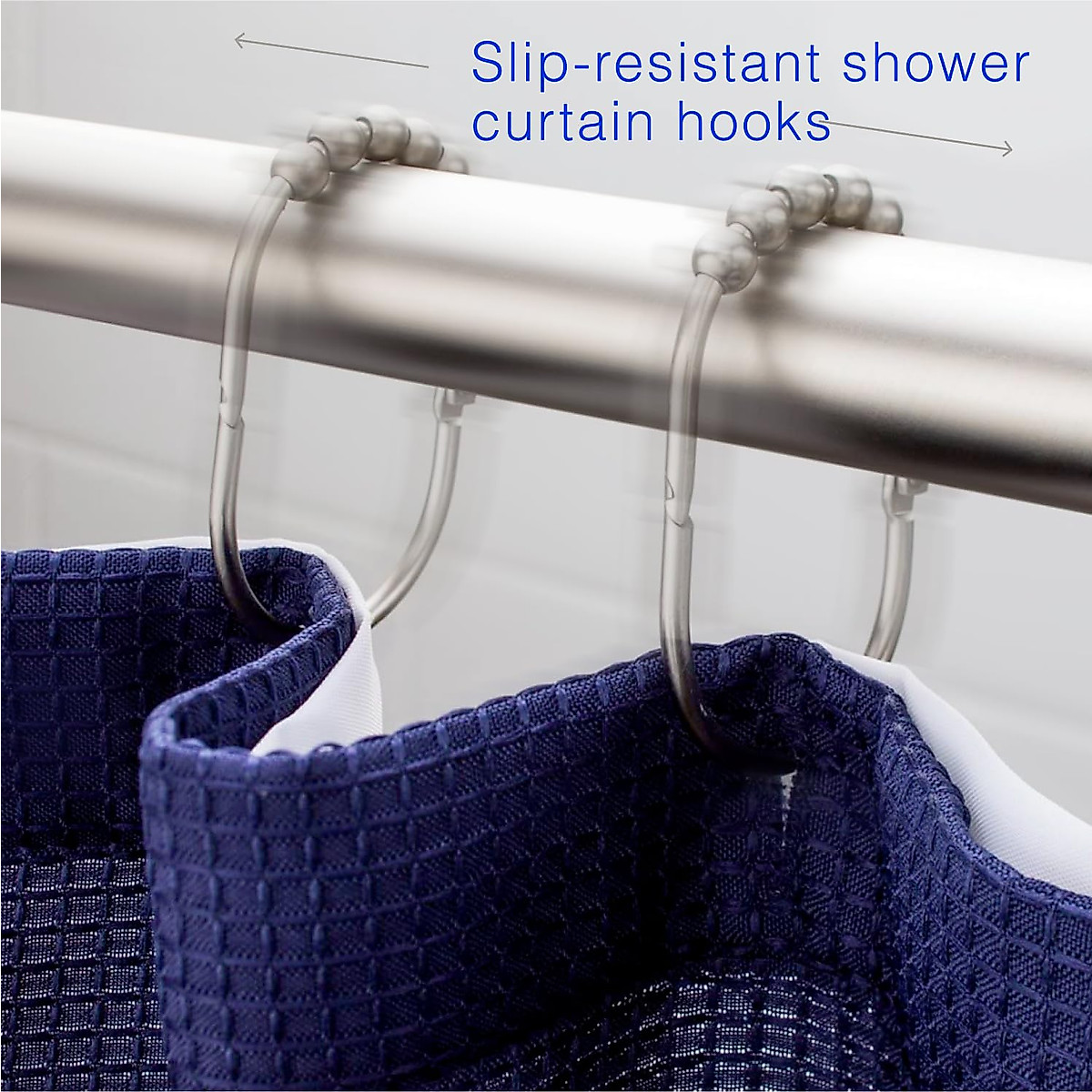 2LB Depot Wide Shower Curtain Rings/Hooks Set, Decorative Brushed Satin Nickel Finish, Easy Glide Rollers,100% Rustproof Stainless Steel, Set of 12 Rings for Shower Rods. Rust Proof Shower Hooks Rings