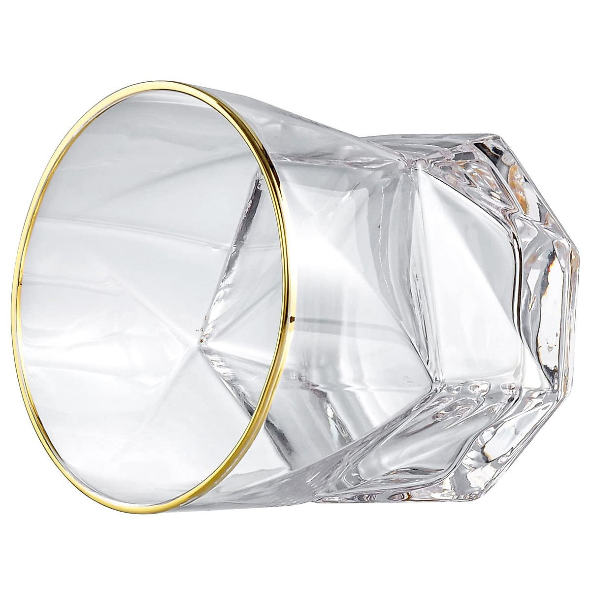MyGift Set of 4 Clear Glass Old Fashioned Whiskey Tumblers with Prismatic Geometric Shape Design and Gold Rim - 11 oz