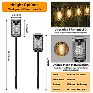 Adecorty Solar Pathway Lights Outdoor 4 Pack Solar Lights Outdoor Waterproof Super Bright Filament LED Mesh Metal Outside Path Lawn Patio Walkway Yard Garden Decor, Gifts for Mother's Day