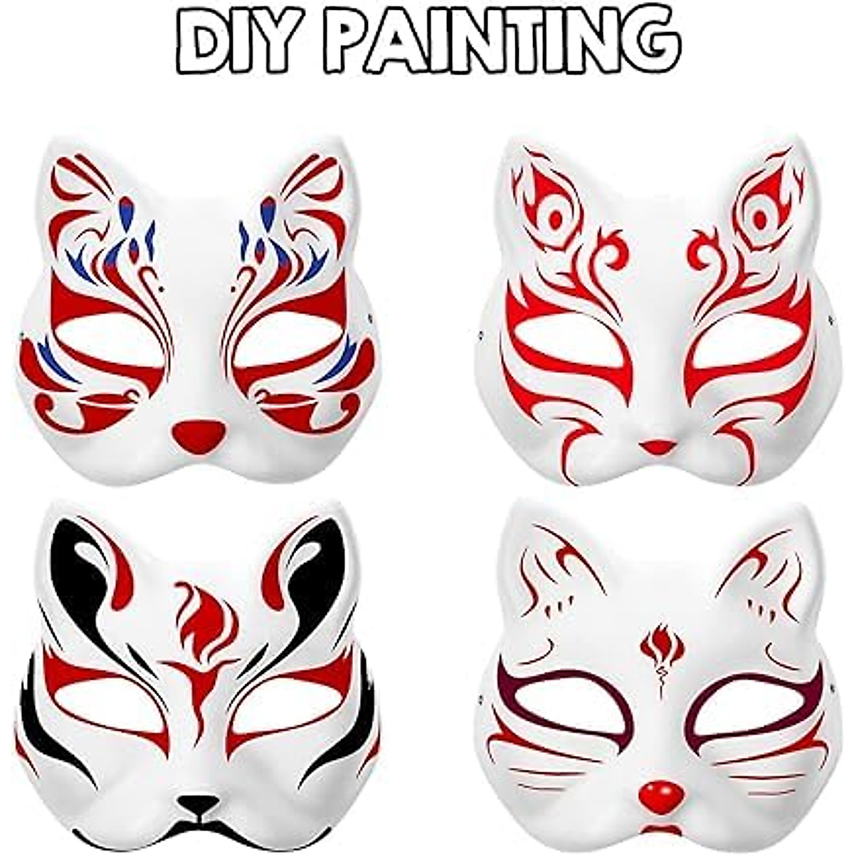 ChicRosa 5 Pcs Cat Masks White Paper Blank Hand Painted Masks Halloween Masquerade Costume Cosplay Accessories
