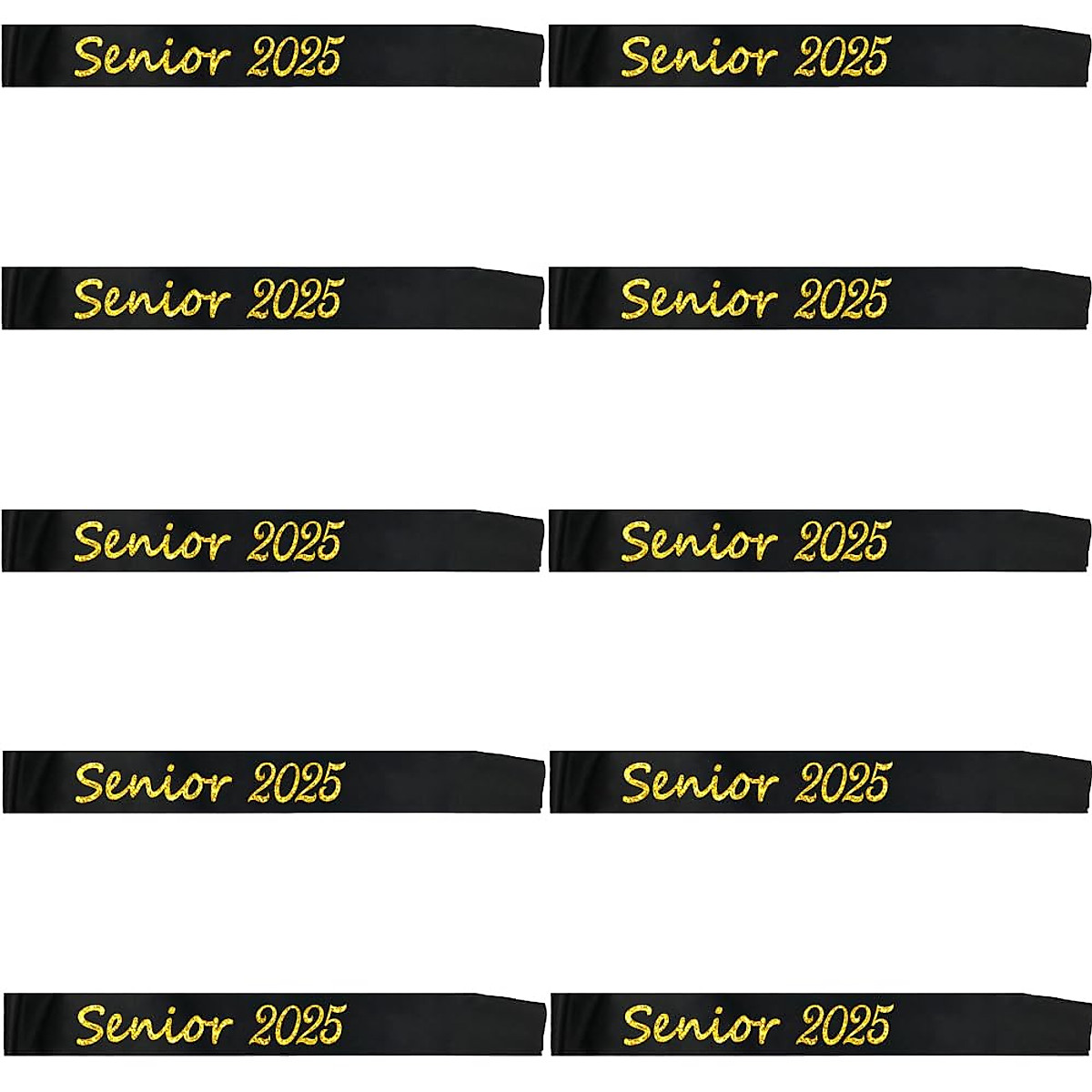 SWYOUN 10PCS Glitter Senior 2025 Satin Sash Cheerleader Sash Graduation Party Decoration Class Of 2025 Celebration Party Supplies(Gold)