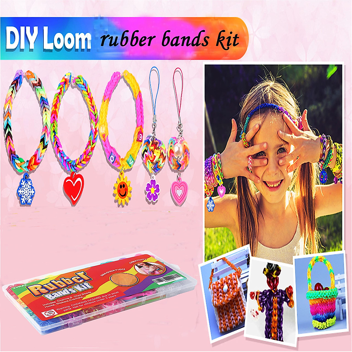 XYTLAX Rubber Band Bracelet Kit, Loom Making Kit for Girl, Loom Bands Refill Kits for Children Boy Girls Gift DIY Friendship Bracelets- Christmas Holiday Gifts