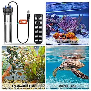 fishkeeper 600W/800W Aquarium Heater, Double Tube Double Heating Speed Adjustable Fish Tank Heater Submersible Pond Water Heater for Saltwater Freshwater Tank 60-220 Gallon