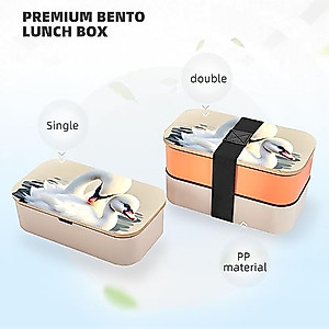 Cute Little Swan Adult Lunch Box, Bento Box, With Cutlery Set Of 3, 2 Compartments, Rectangular, Lunch Box For Adults