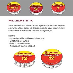 Starrett Tape Measure Stix with Adhesive Backing - Mount to Work Bench, Saw Table, Drafting Table - 3/4" x 6', English Metric, Left-Right Reading - SM66ME
