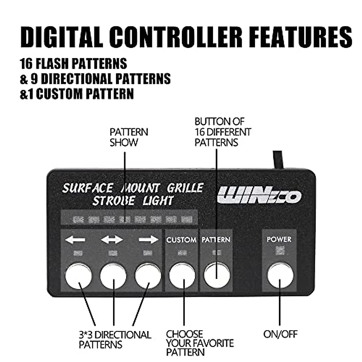 WINECO Green White led Strobe Lights for Trucks, Emergency Strobe Lights Kits for Construction Vehicles LED Surface Mount Grill Grille Light Flashing Warning Lights with Digital Controller 12 LED