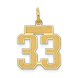 Solid 14k Yellow Gold Small Number 33 Charm Brushed Matte Finish Pendant