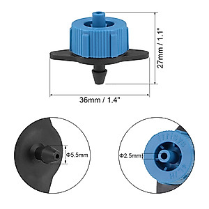 uxcell Pressure Compensating Dripper 1 GPH 4L/H Emitter for Garden Lawn Drip Irrigation with Barbed Hose Connector, Plastic Black Blue 15pcs