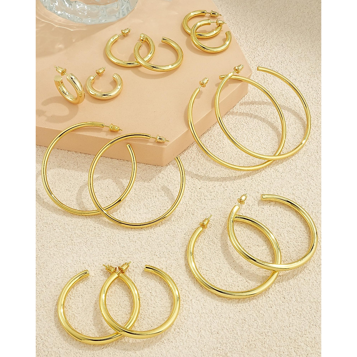 Howoo Big Chunky Gold Hoops Medium Chunky Thick Gold Hoop Earrings for Women
