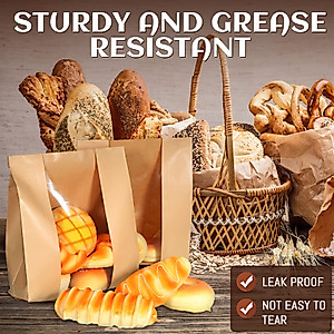 150 Pcs Bakery Bags with Window Large Packing Loaf Bag Paper Bread Bags for Homemade Bread Kraft Bread Storage Bags Bread Packaging Bags with 10 Sheets Stickers for Cookie Food, 12 x 8.3 x 3.5 Inch