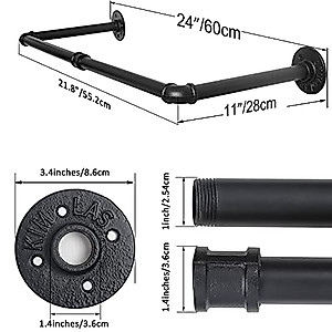 WEBI Clothing Rack Wall Mount,24'' Industrial Pipe Clothes Rack for Hanging Clothes,Heavy Duty Iron Garment Rack Bar,Retail Display Clothes Rod for Closet,Laundry Room,Black